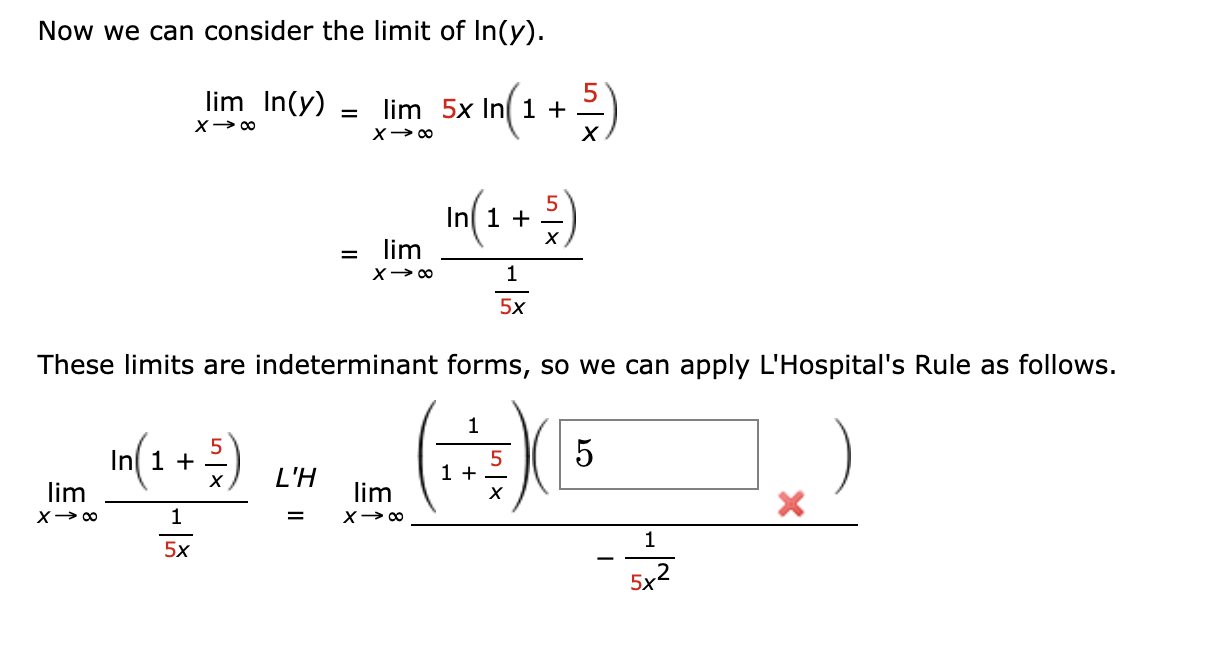 Solved Now we can consider the limit of \\( \\ln (y) \\). | Chegg.com