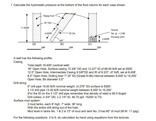 Solved 1 Calculate the hydrostatic pressure at the bottom of | Chegg.com