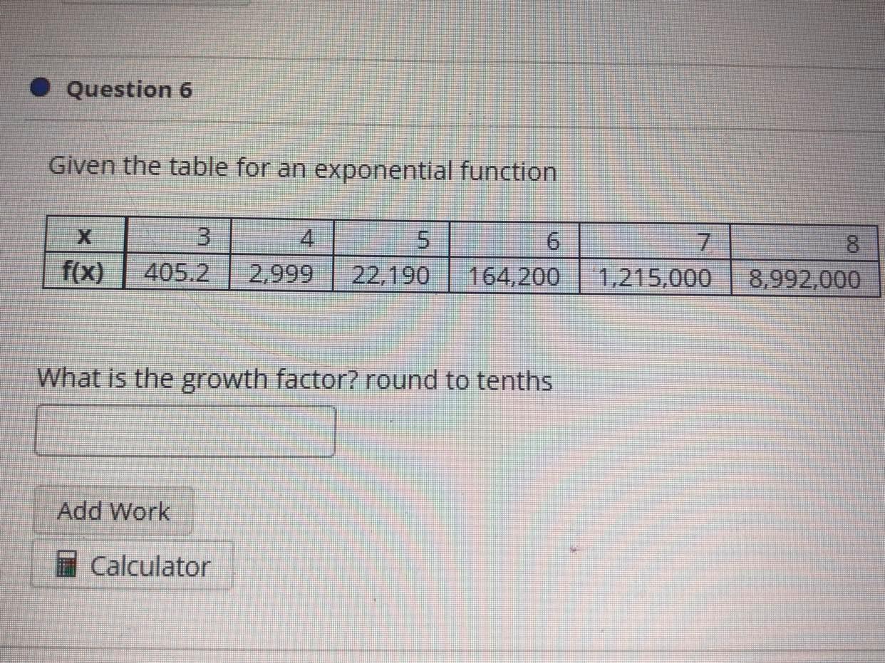 Solved Question 6 Given the table for an exponential | Chegg.com
