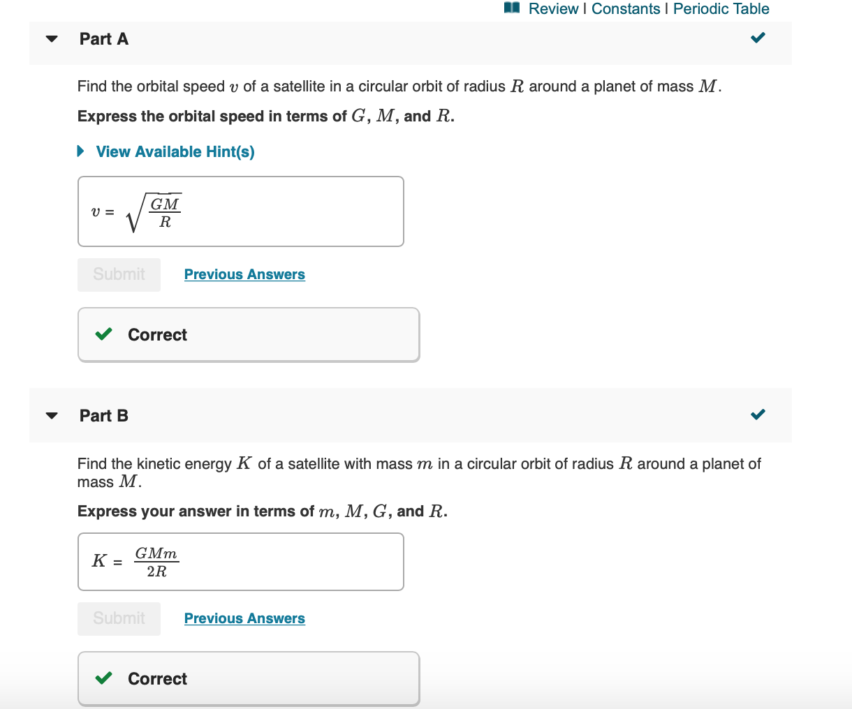Solved Properties of Circular Orbits Learning Goal: To find | Chegg.com