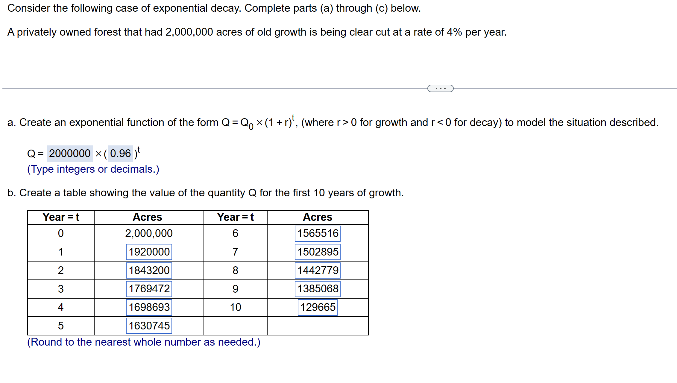 Solved Consider the following case of exponential decay. | Chegg.com