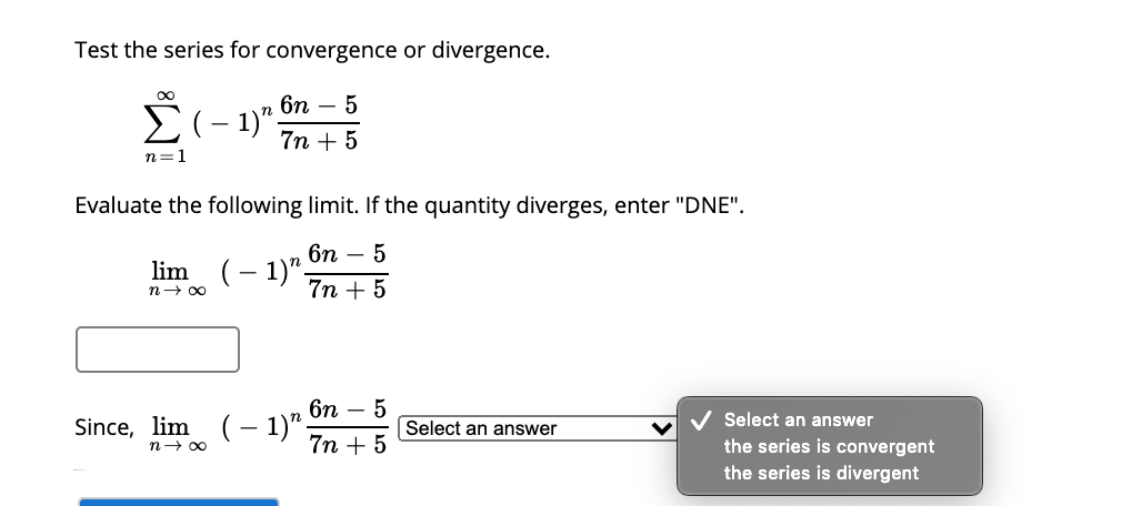 Solved Test the series for convergence or divergence. Š Σ(- | Chegg.com