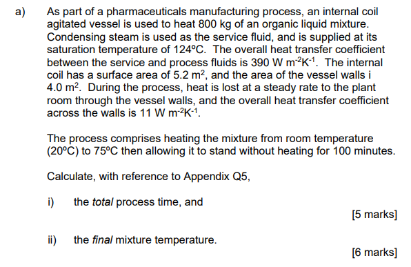 Solved In an internal coil batch vessel with constant | Chegg.com