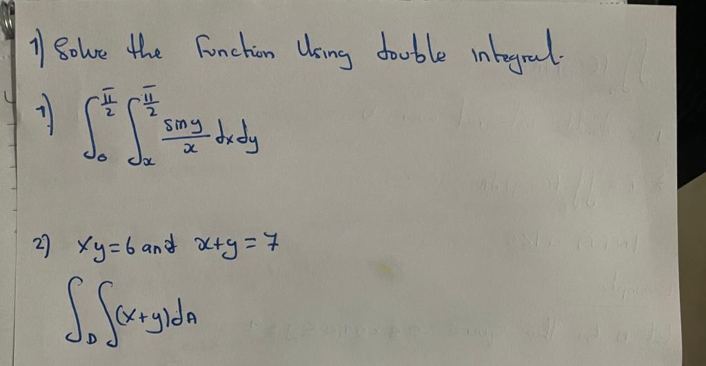 Solved 1) Solve the Function Using touble integral. 1) | Chegg.com