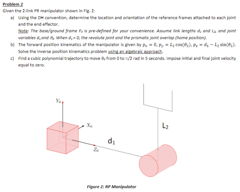 Solved Given the 2-link PR manipulator shown in Fig. 2: a) | Chegg.com