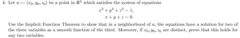 4. Let a :=20,,Z) be a point in R3 which satisfies | Chegg.com