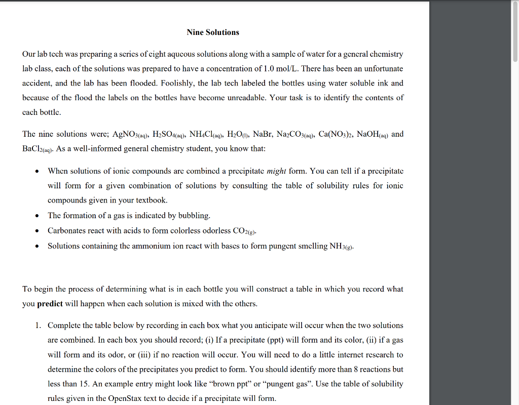 Solved Nine Solutions Our lab tech was preparing a series of | Chegg.com