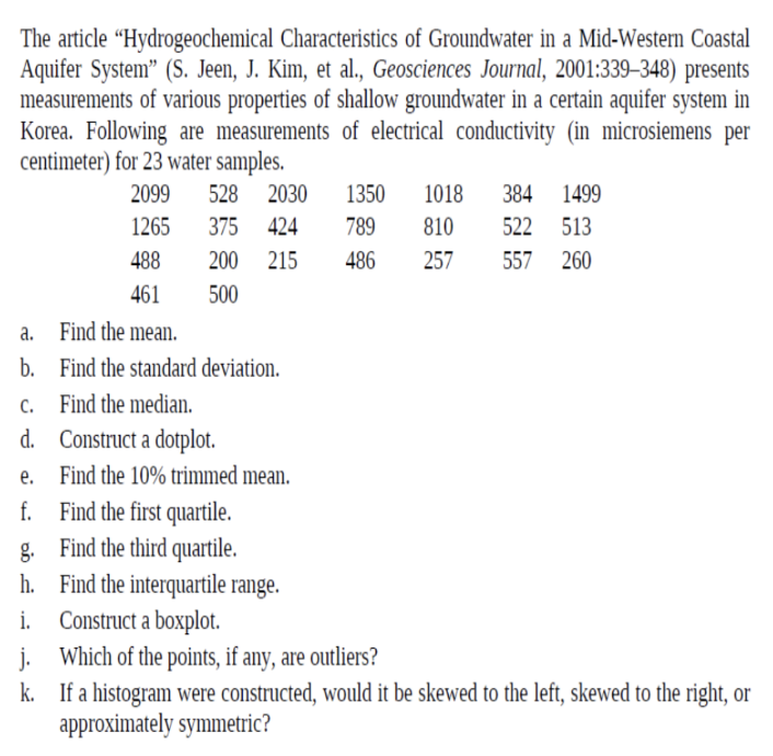 Solved The Article Hydrogeochemical Characteristics Of