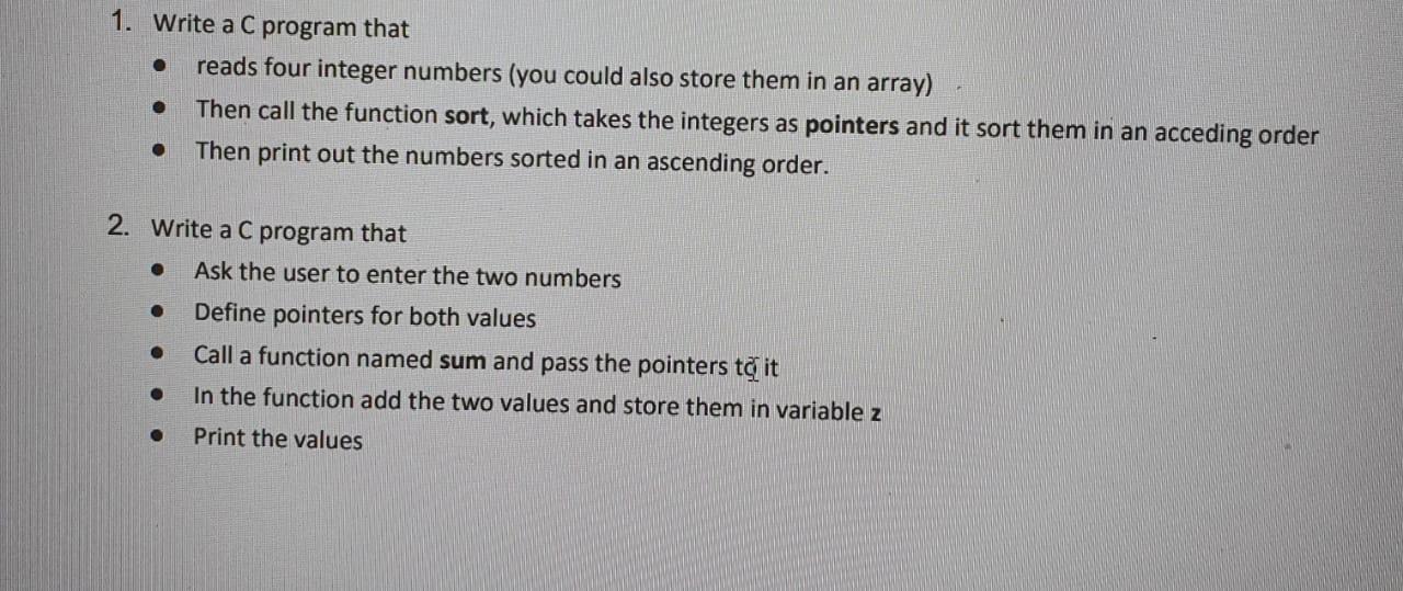 Solved 1. Write a C program that reads four integer numbers | Chegg.com