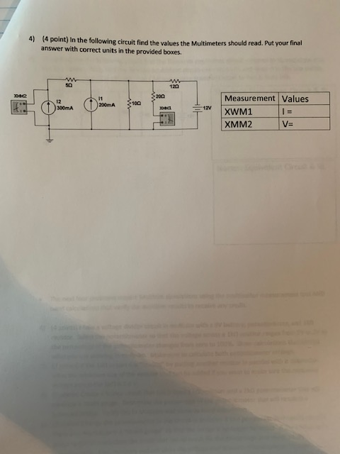Solved 4) (4 point) In the following circuit find the values | Chegg.com