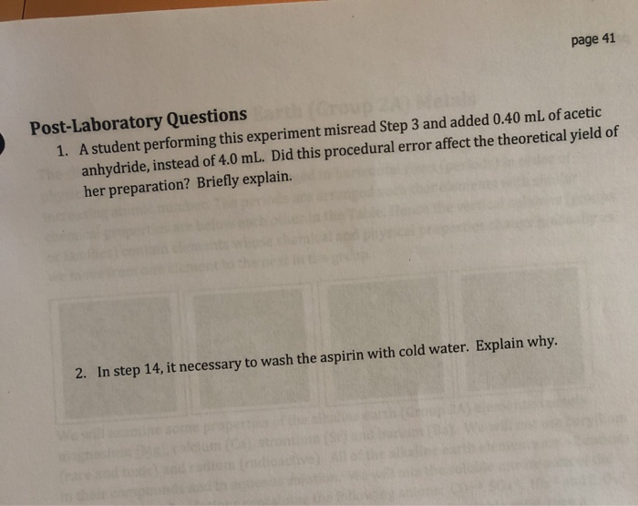 Solved page 41 Post-Laboratory Questions 1. A student | Chegg.com
