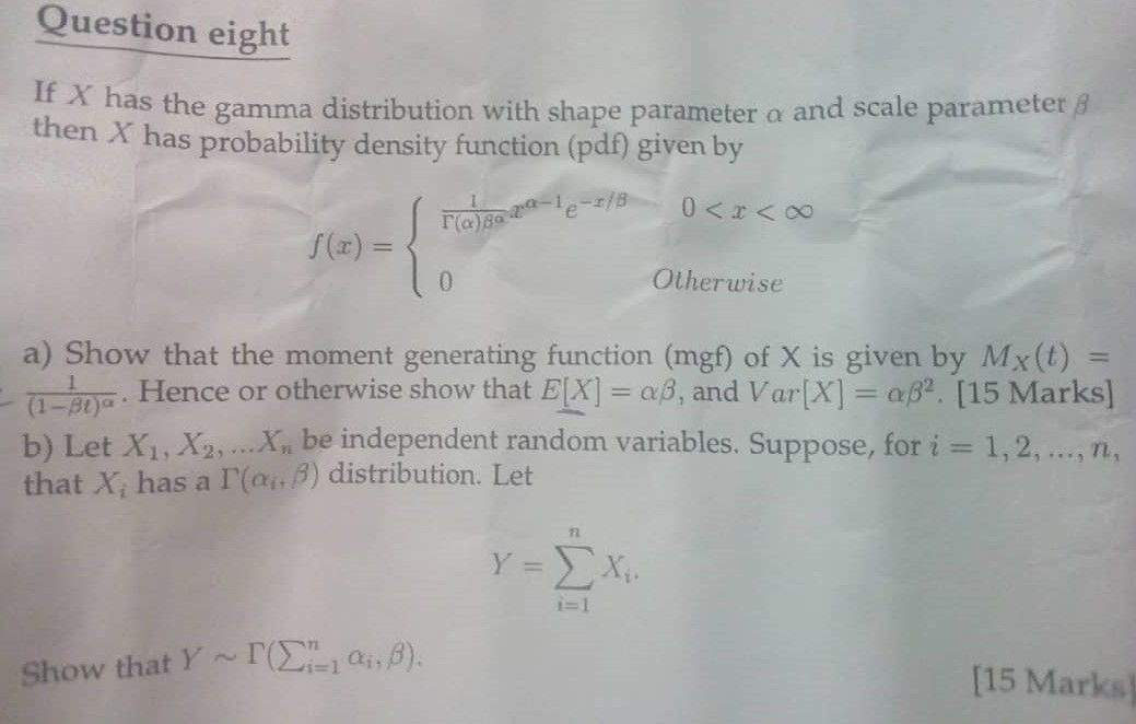 Solved Question eight has the gamma distribution with shape | Chegg.com