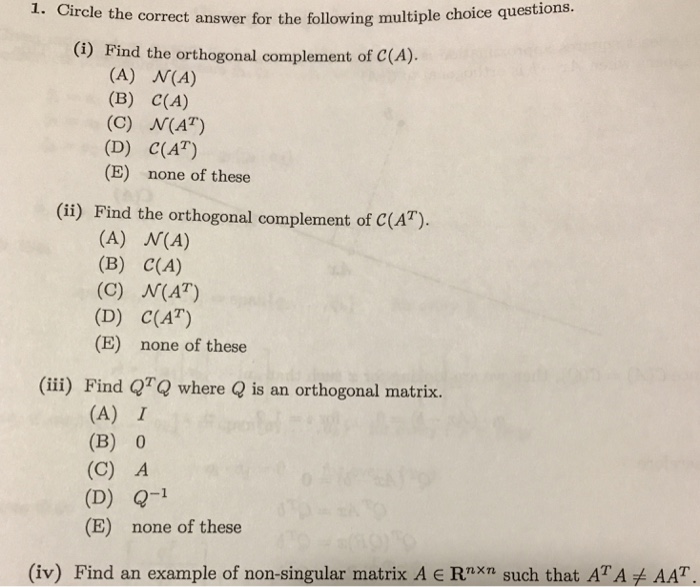 Solved Circle the correct answer for the following multiple | Chegg.com