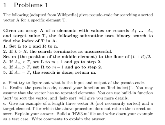 Solved 1 Problems 1 The following (adapted from Wikipedia) | Chegg.com