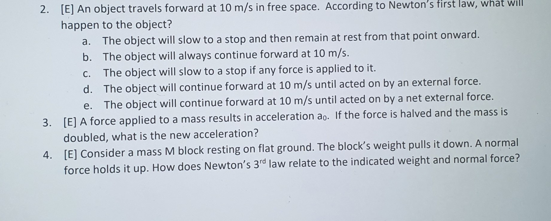 Solved 2. [E] An object travels forward at 10 m/s in free | Chegg.com
