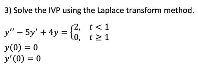 Solved 3) Solve the IVP using the Laplace transform method. | Chegg.com