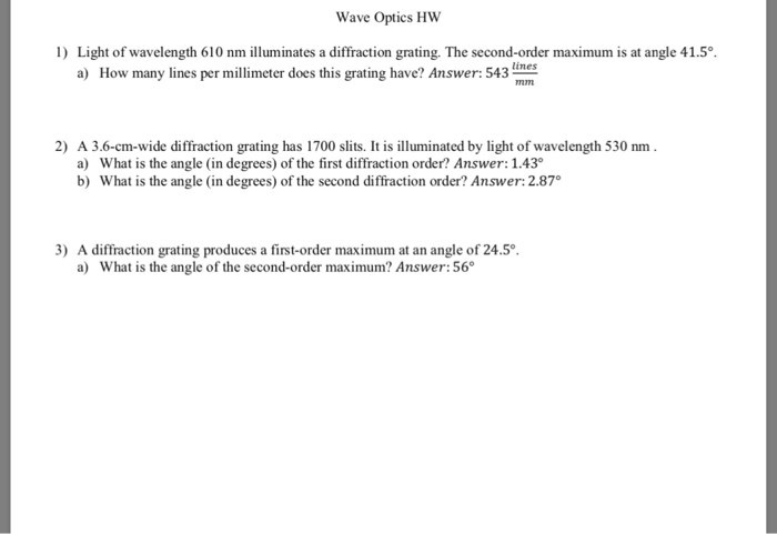 Solved Wave Optics HW 1) Light of wavelength 610 nm | Chegg.com