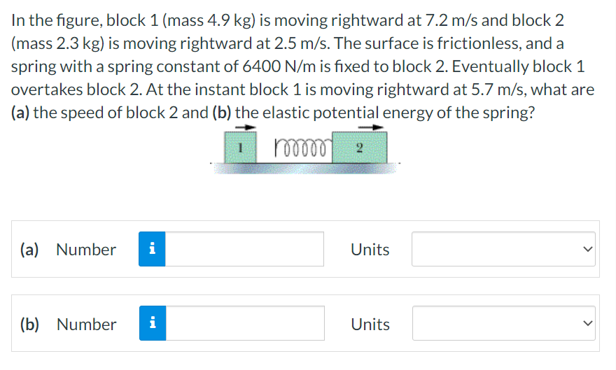 Solved In the figure, block 1 (mass 4.9 kg ) is moving | Chegg.com