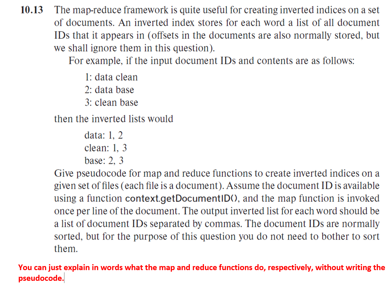 Solved 10.13 The map-reduce framework is quite useful for | Chegg.com
