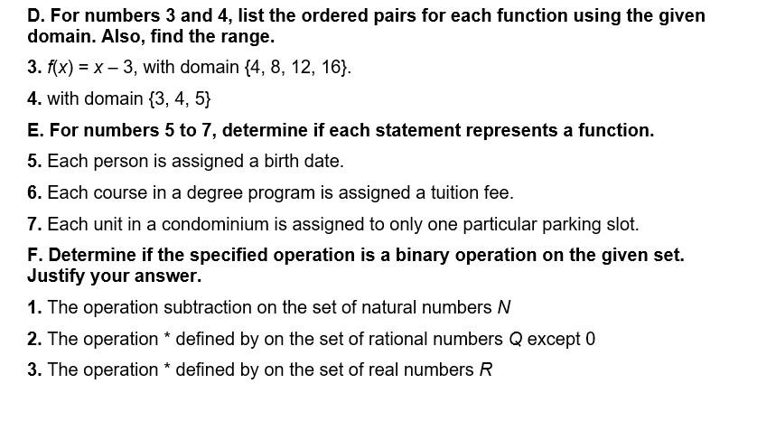 Solved D. For numbers 3 and 4 , list the ordered pairs for | Chegg.com