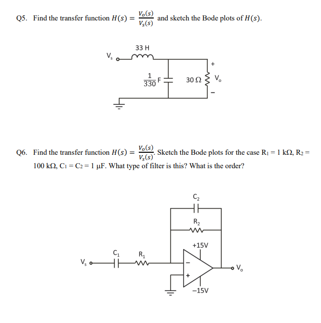 Solved Vo(s) Vs(s) Q5. Find the transfer function H(s) = V₁ | Chegg.com