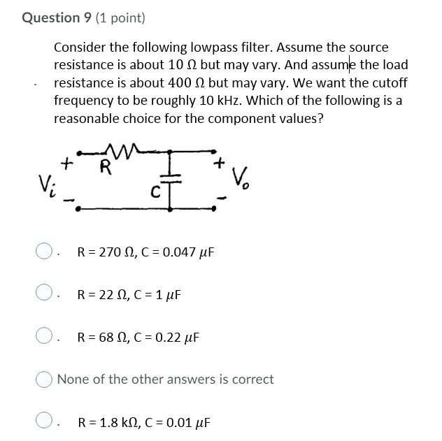 Solved Question 9 (1 point) Consider the following lowpass | Chegg.com