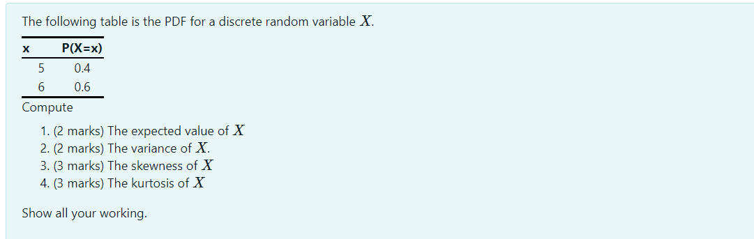 Solved The following table is the PDF for a discrete random | Chegg.com