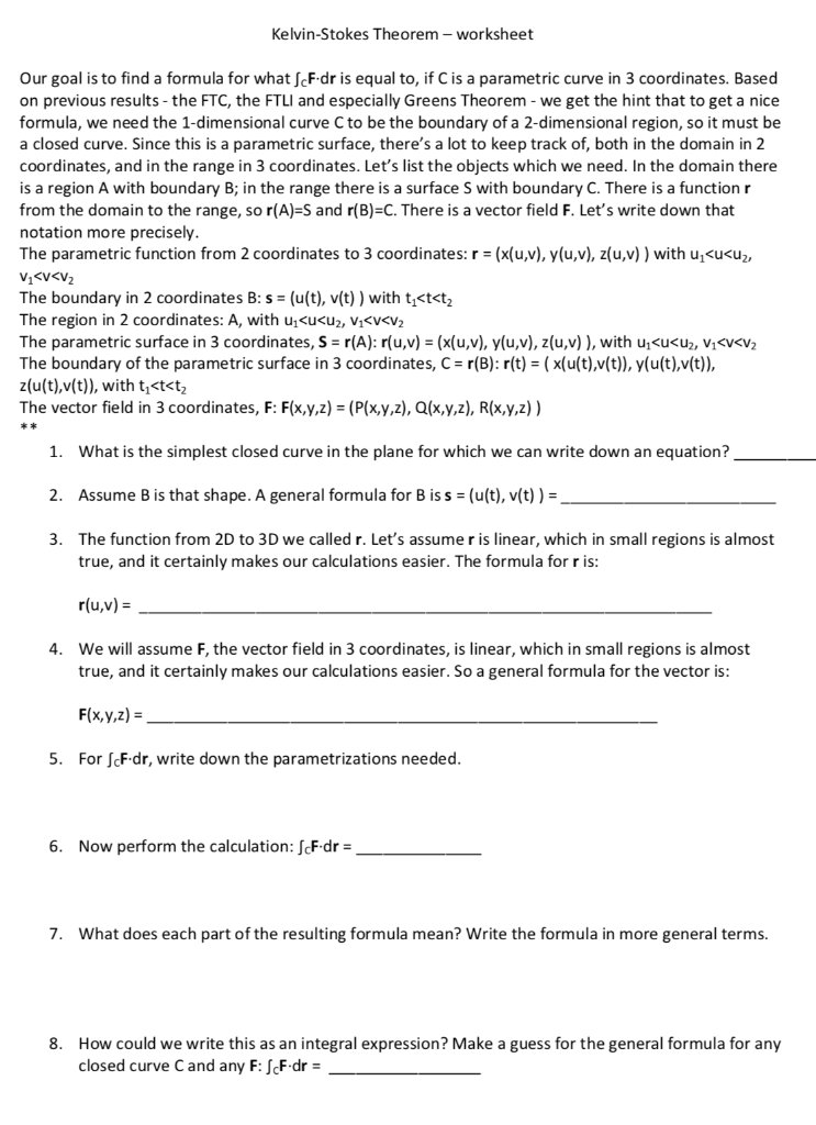 Solved Kelvin-Stokes Theorem - worksheet Our goal is to find | Chegg.com
