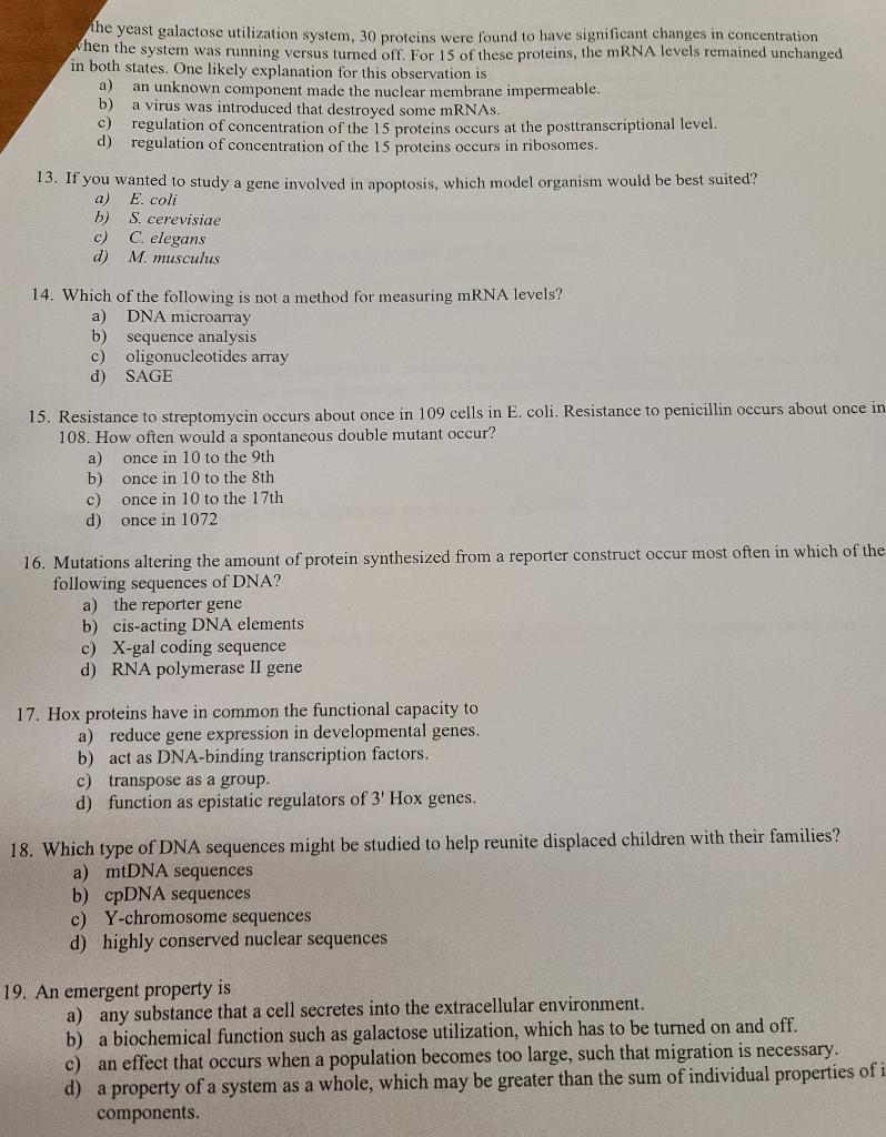 Solved A The Yeast Galactose Utilization System 30