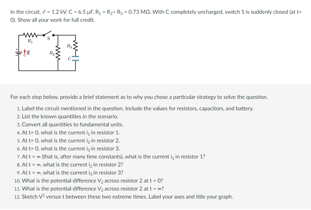 Solved In the circuit, E=1.2kV,C=6.5μF,R1=R2=R3=0.73MΩ. With | Chegg.com
