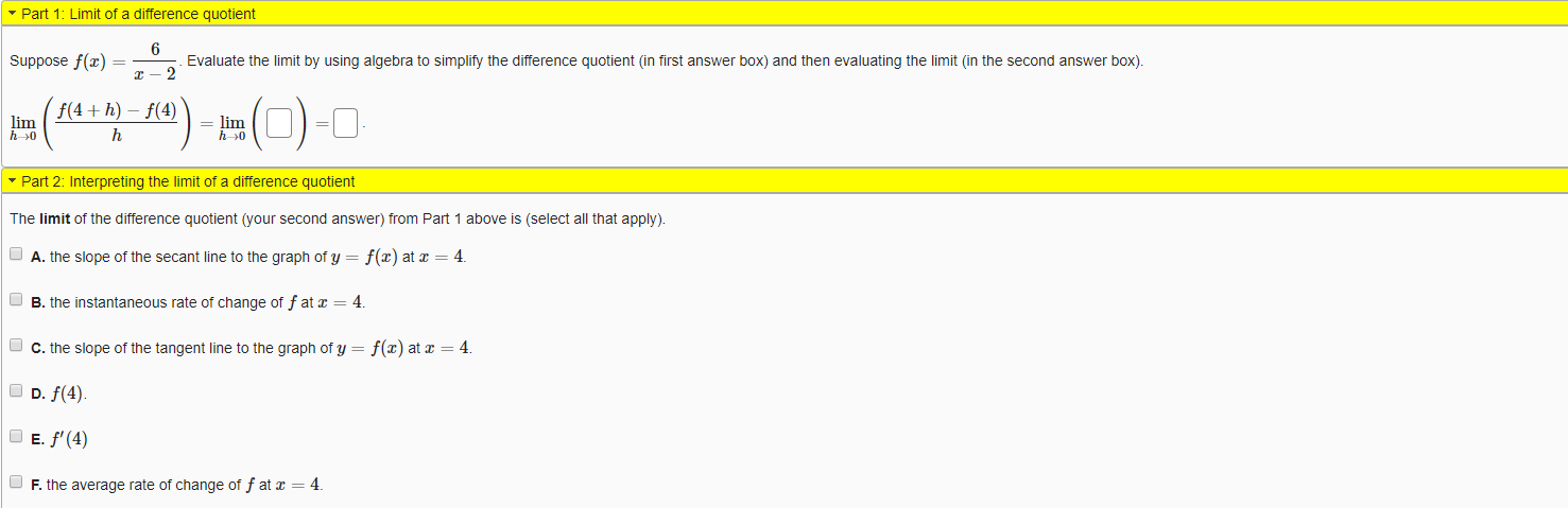 Solved Part 1: Limit of a difference quotient 6 Suppose f(x) | Chegg.com