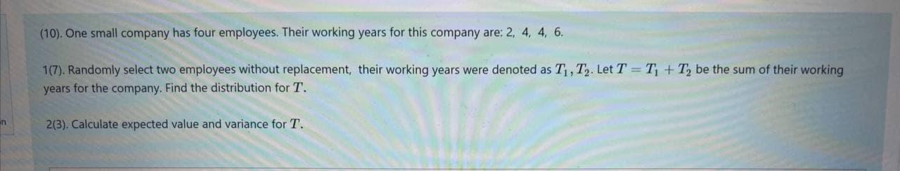 Solved (10). One small company has four employees. Their | Chegg.com