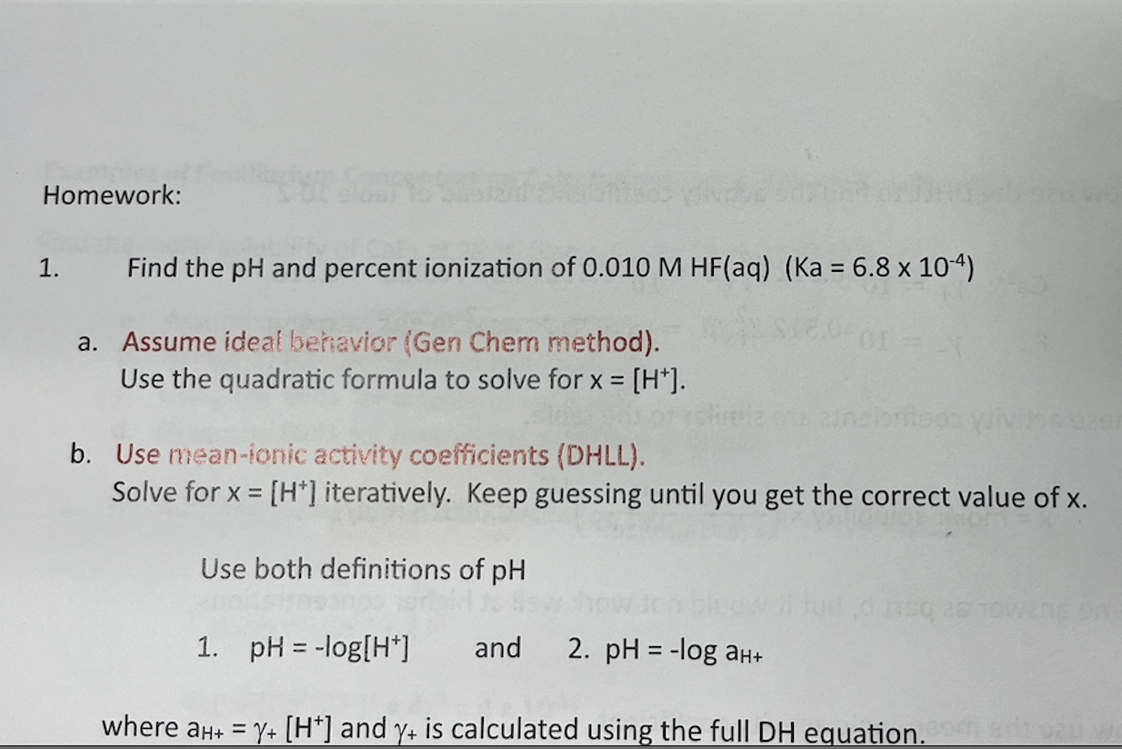 Solved 1. Find the pH and percent ionization of | Chegg.com