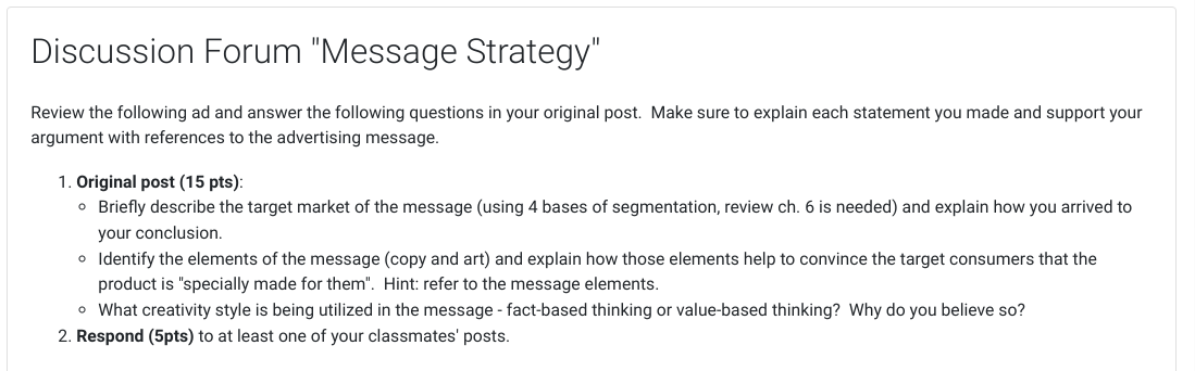 Solved Discussion Forum "Message Strategy"Review the | Chegg.com