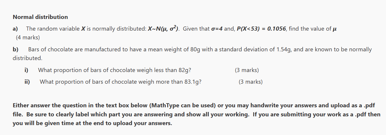 Solved Normal distribution a) The random variable X is | Chegg.com