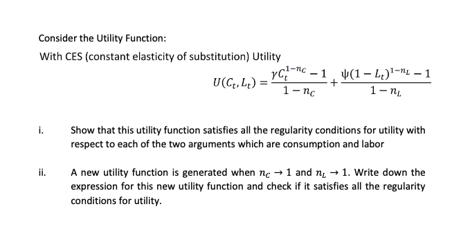 Solved Consider The Utility Function With Ces Constant