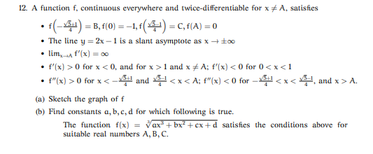 Solved 12. A function f, continuous everywhere and | Chegg.com