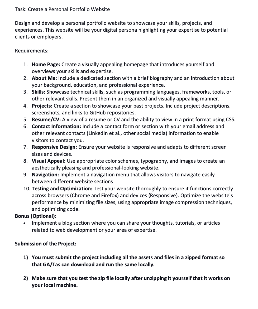 Solved Task: Create a Personal Portfolio Website Design and | Chegg.com