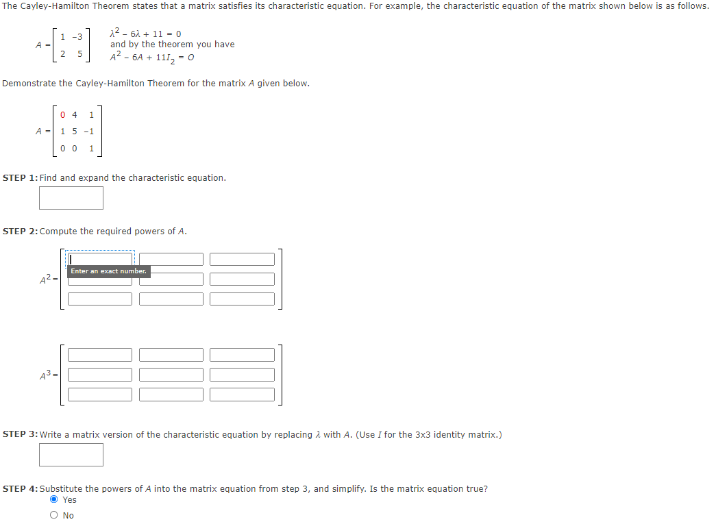 Solved The Cayley-Hamilton Theorem states that a matrix | Chegg.com