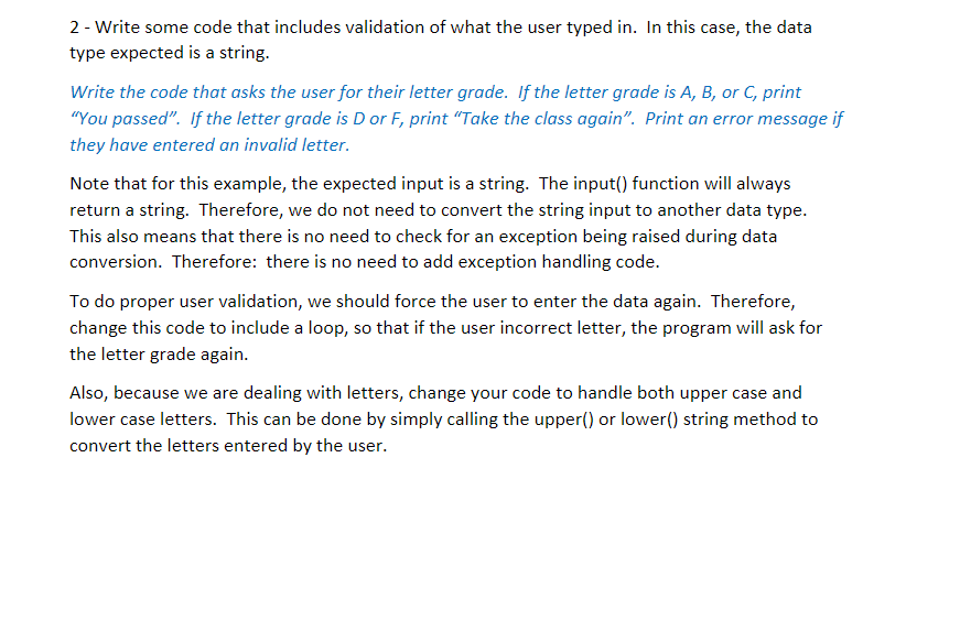 Solved 2 - Write some code that includes validation of what | Chegg.com