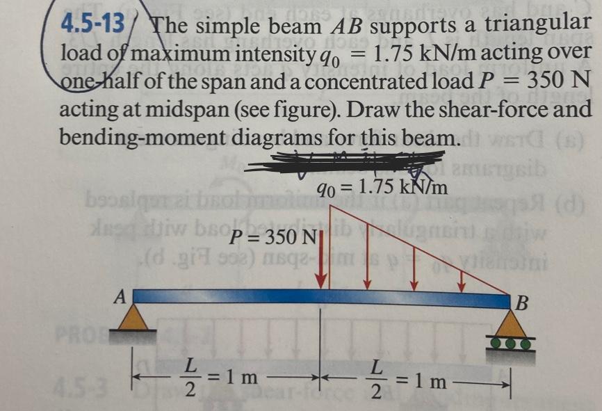 Solved 4.5-13/ The simple beam AB supports a triangular load | Chegg.com