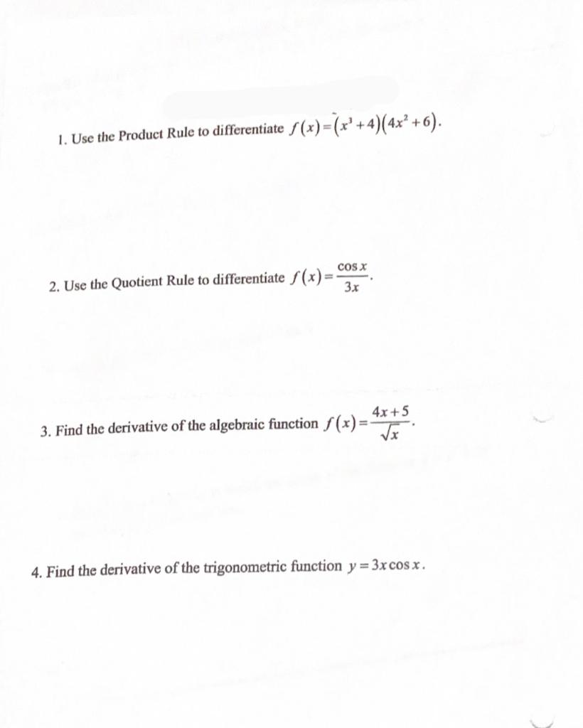 Solved 1. Use the Product Rule to differentiate | Chegg.com