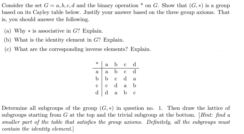 Solved Consider the set G = a, b, c, d and the binary | Chegg.com