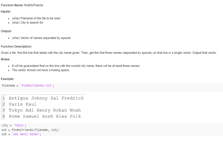 Solved Function Name: findMyFriends Inputs: - (char) | Chegg.com Solved Function Name: findMyFriends Inputs: - (char) | Chegg.com