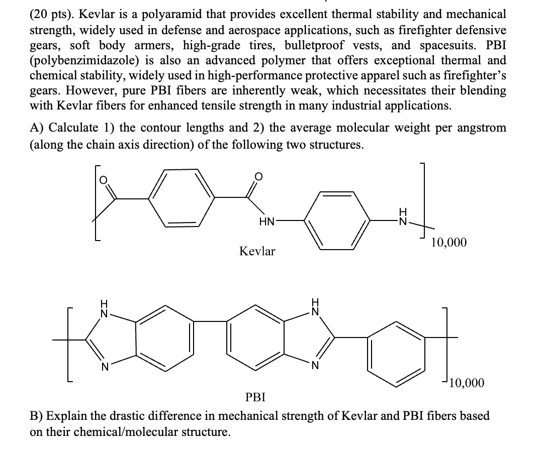 Solved (20 pts). Kevlar is a polyaramid that provides | Chegg.com