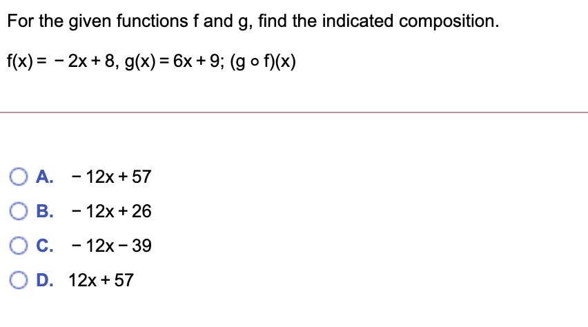 Solved For the given functions f and g, find the indicated | Chegg.com