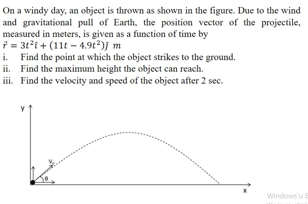 Solved On a windy day, an object is thrown as shown in the | Chegg.com