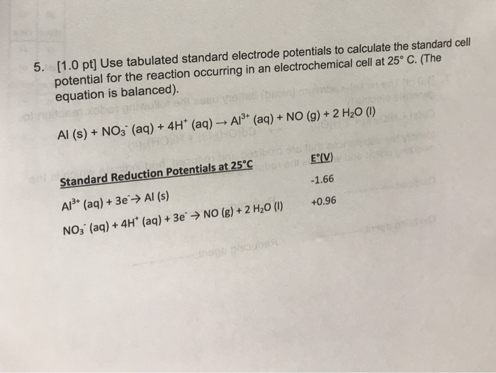 Solved 5. [1.0 pt] Use tabulated standard electrode | Chegg.com