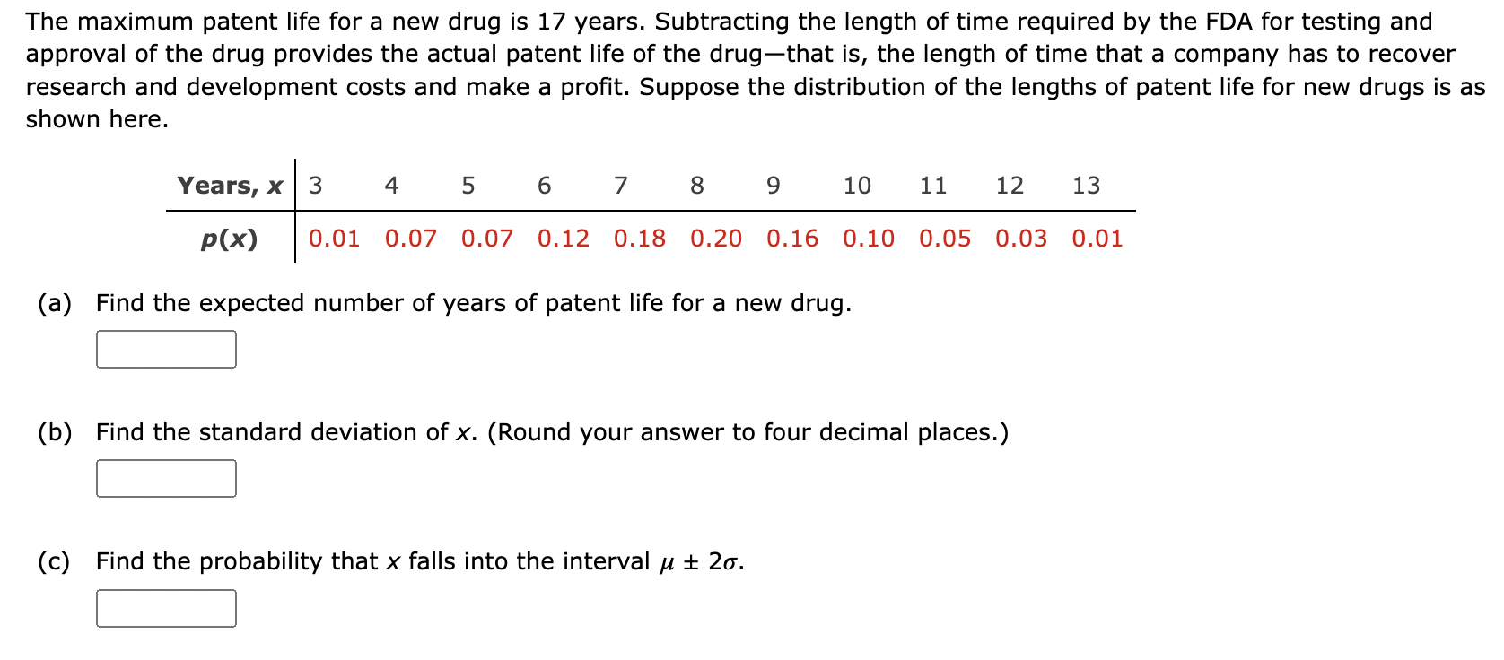 Solved The maximum patent life for a new drug is 17 years. | Chegg.com