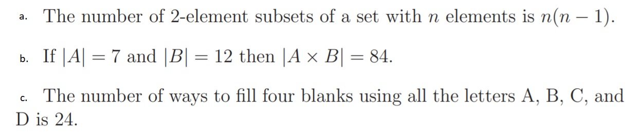 Solved a. The number of 2-element subsets of a set with n | Chegg.com
